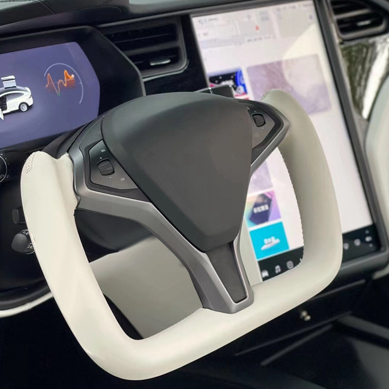 TESLA YOKE White Steering Wheel with Leather for S X Y 3 Models – CARZEN